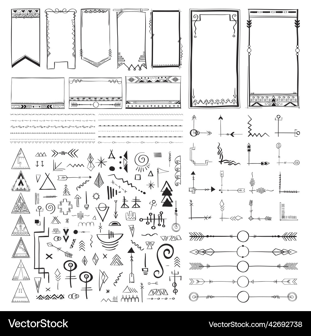 Doodle hand drawn ornamental boho style set Vector Image