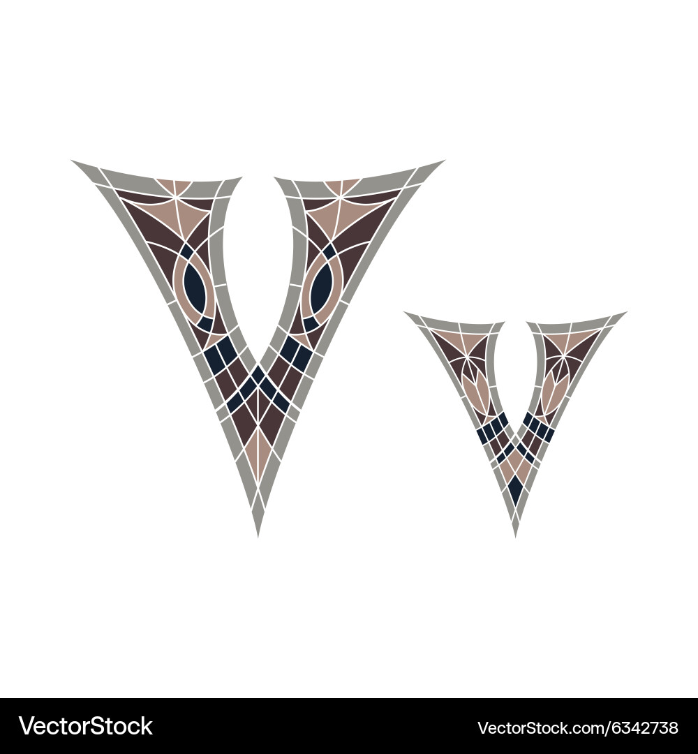 Low poly letter v in brown mosaic polygon Vector Image