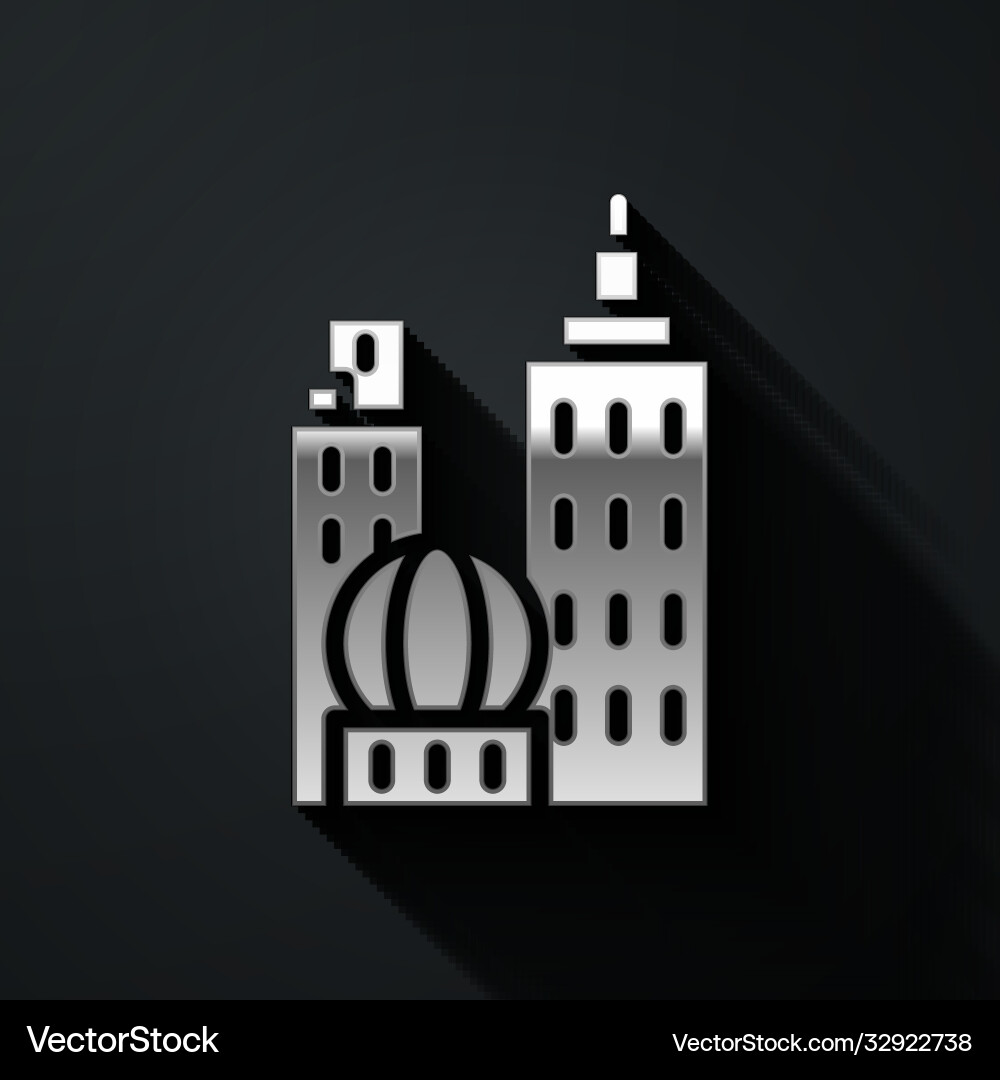 Silver city landscape icon isolated on black Vector Image