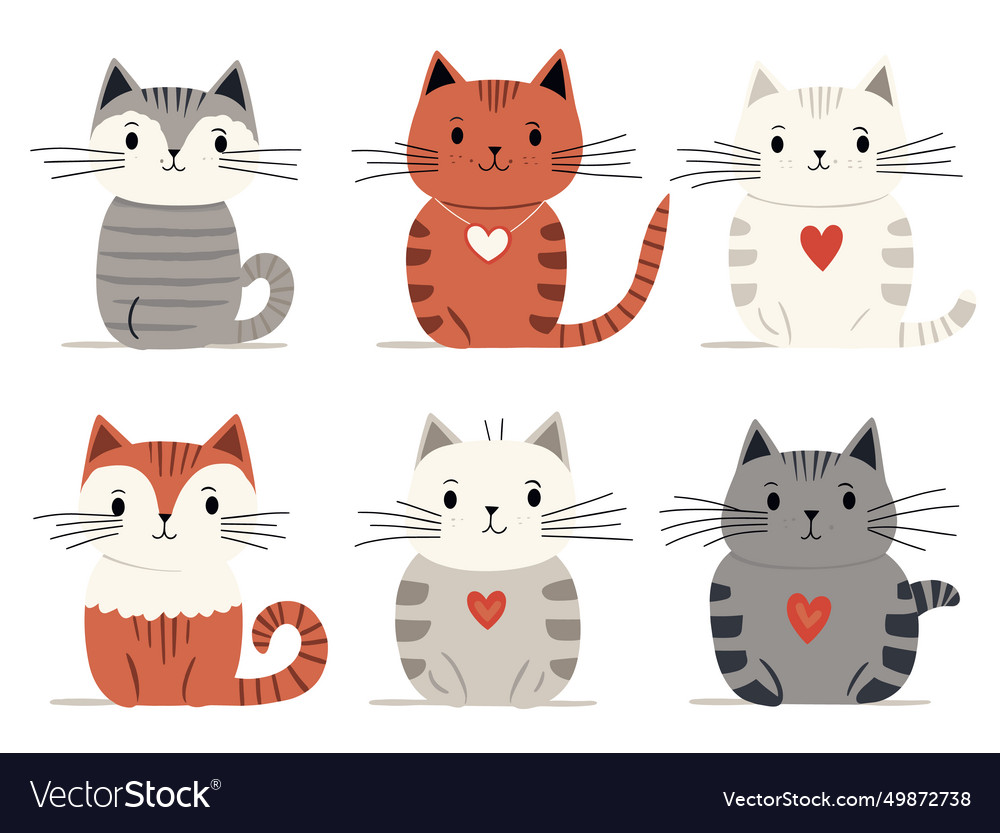 Six cute cartoon cats with various patterns Vector Image