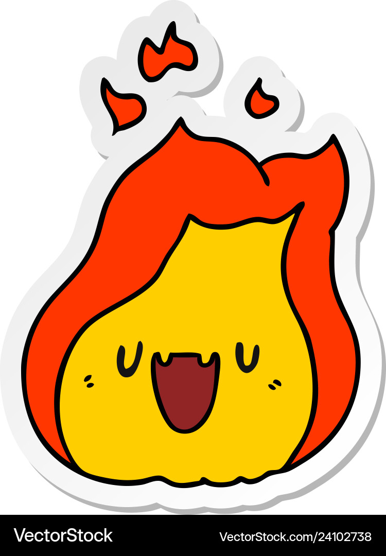 Sticker cartoon kawaii cute fire flame Royalty Free Vector