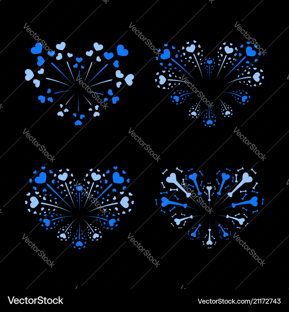 Beautiful heart-fireworks set bright romantic Vector Image