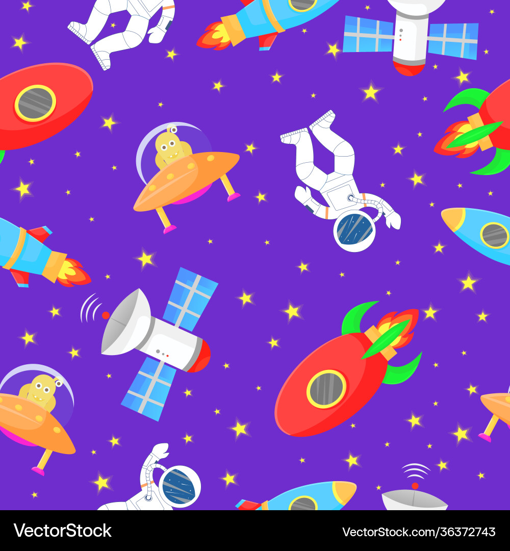 Cosmic fabric for kids astronaut with rocket Vector Image