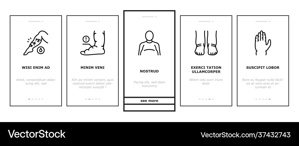 Edema disease symptom onboarding icons set Vector Image