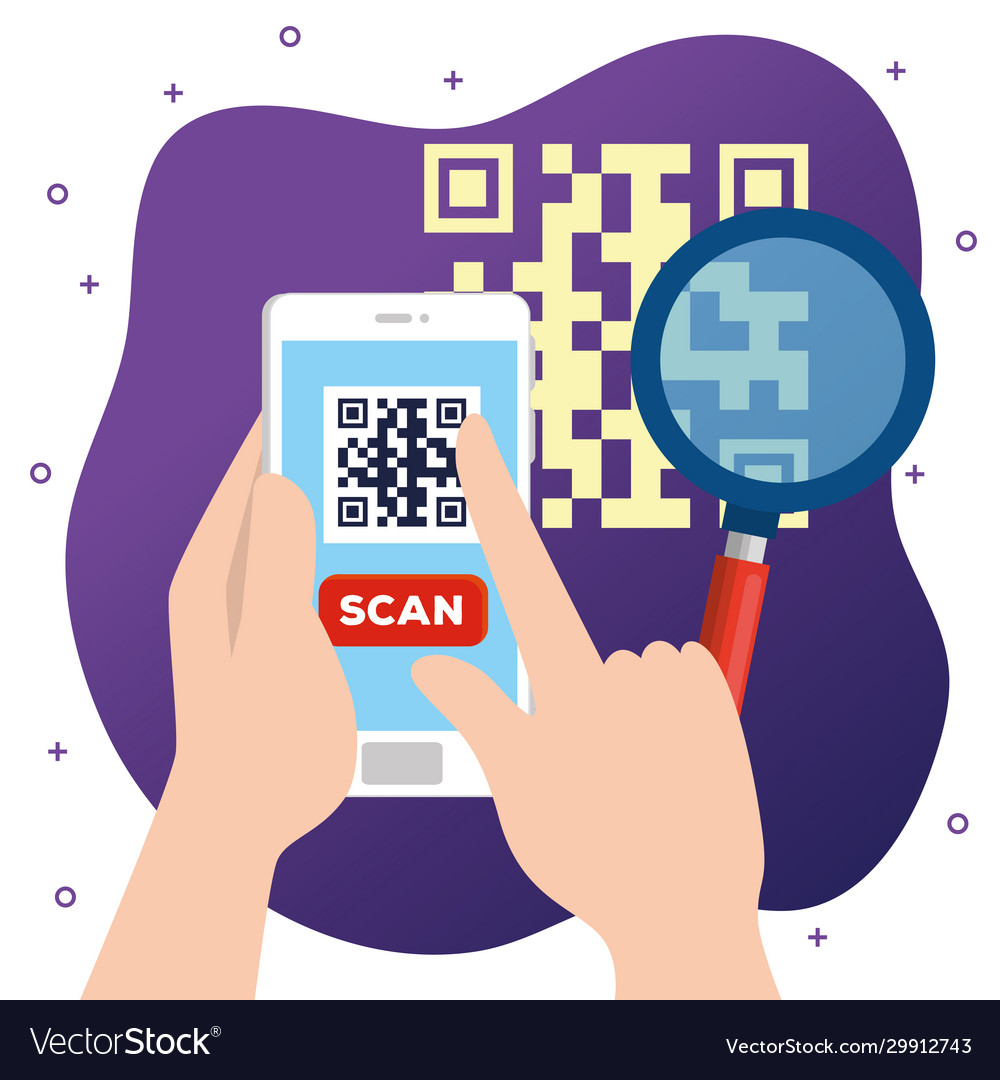Hands user scan qr code with smartphone Royalty Free Vector