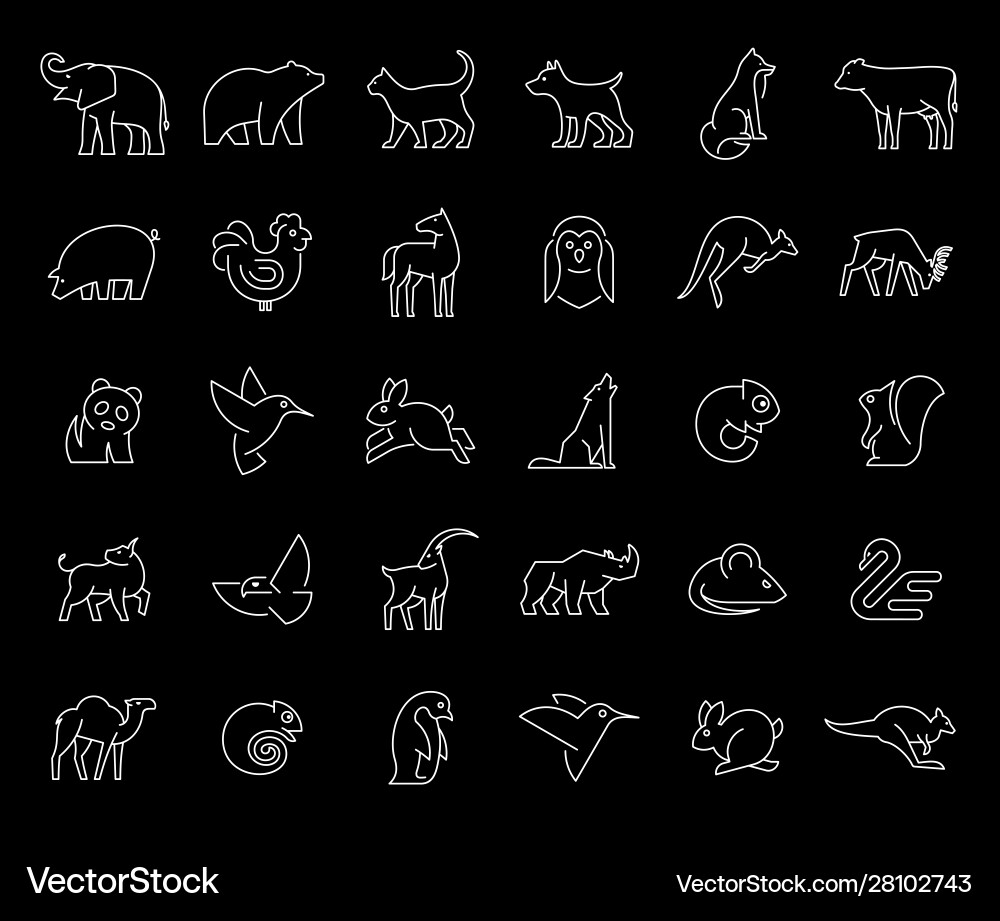 Linear collection animal icons Royalty Free Vector Image