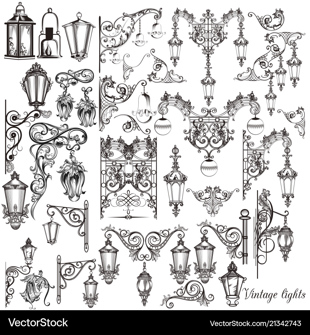 Set of calligraphic decorative lamps elements Vector Image