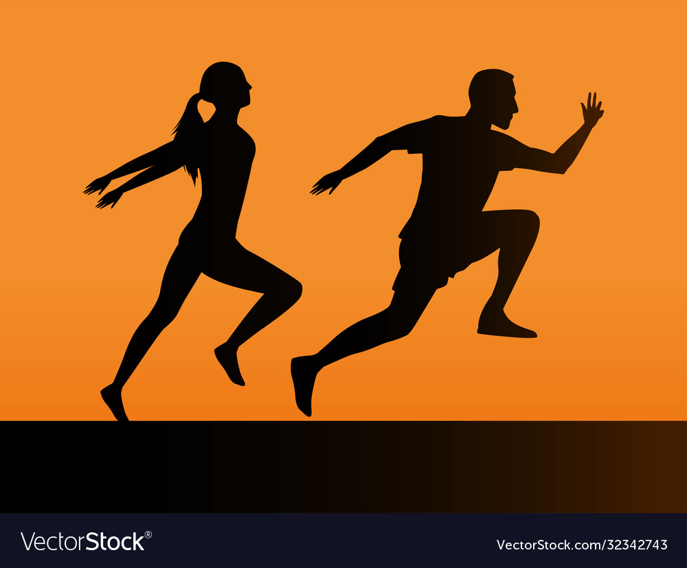 Silhouettes athletics couple running Royalty Free Vector