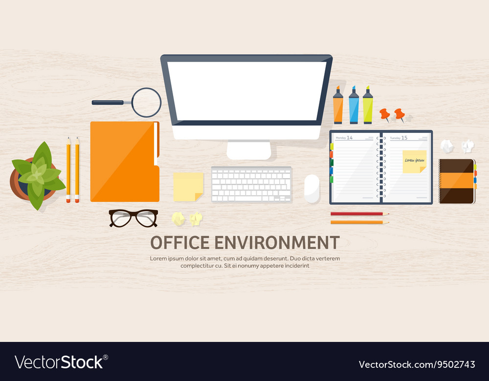 Workplace with table and computer Royalty Free Vector Image
