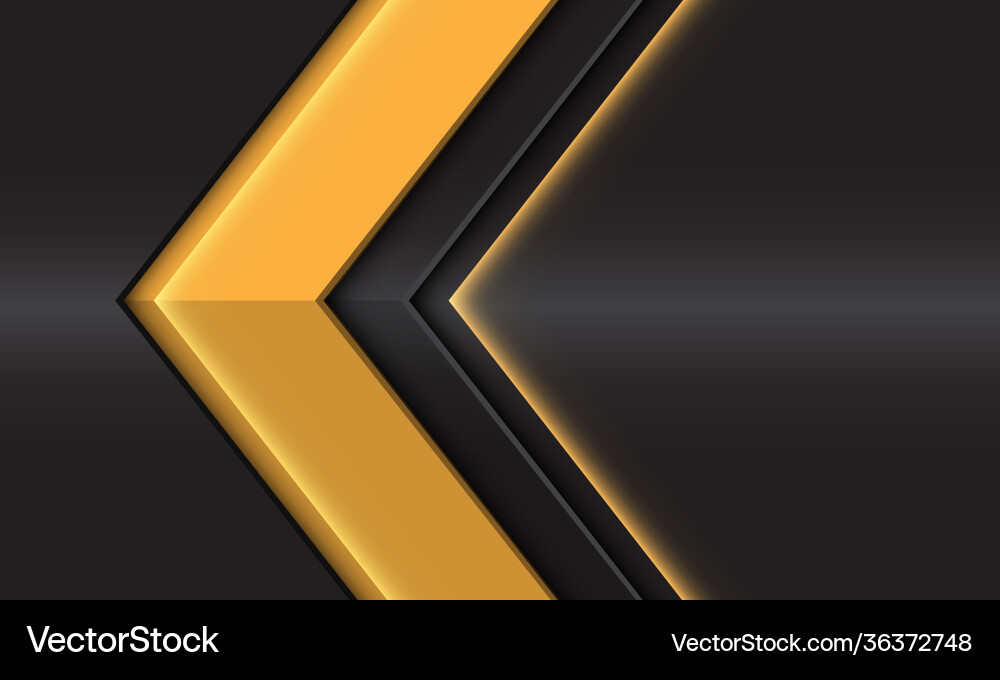 Abstract yellow glossy arrow direction on dark Vector Image