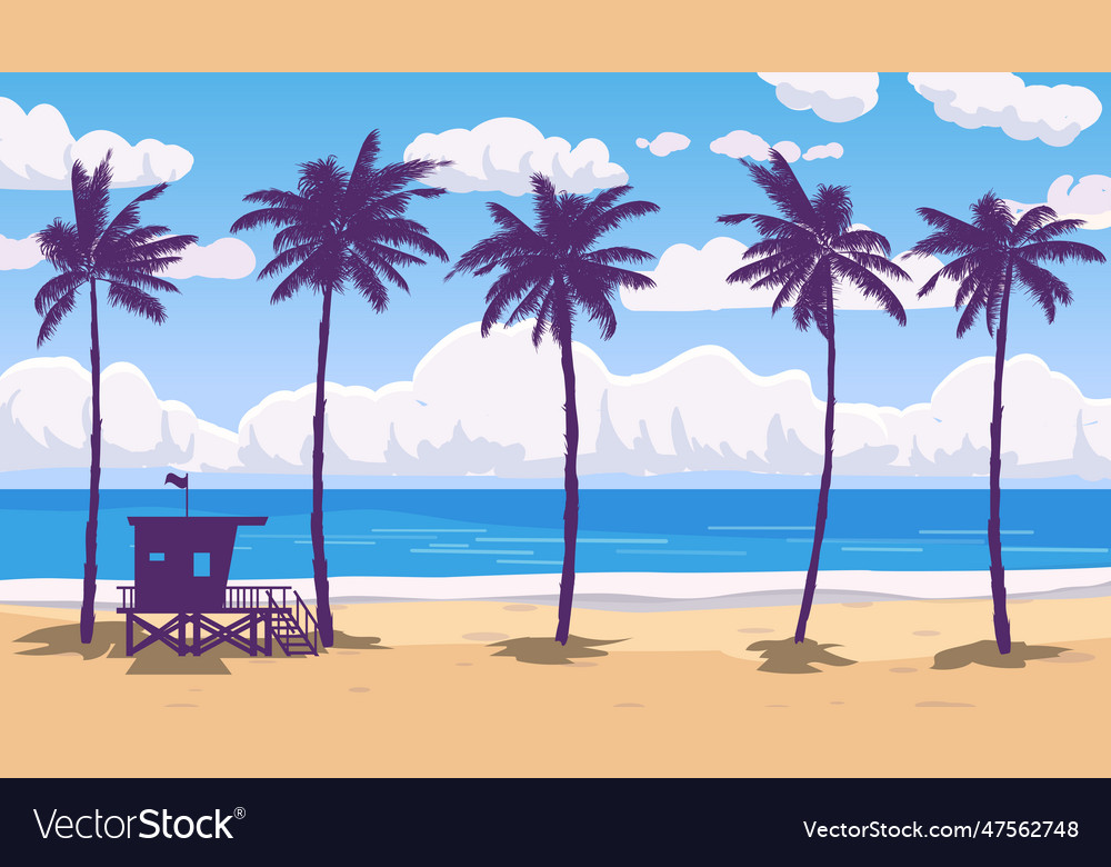Beach landscape with lifeguard tower station Vector Image