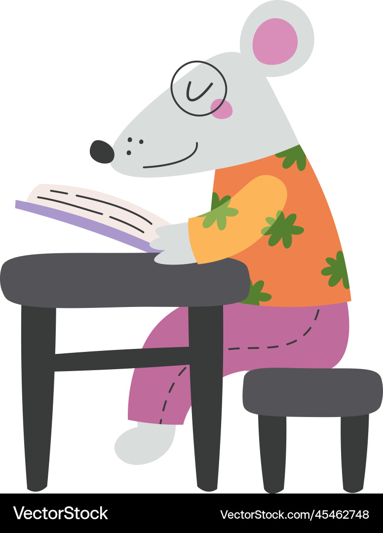 Cute cartoon mouse reading book flat icon school Vector Image
