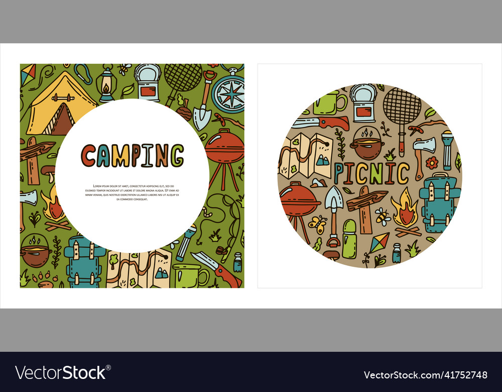 Doodle camping camping sketch hiking icons Vector Image