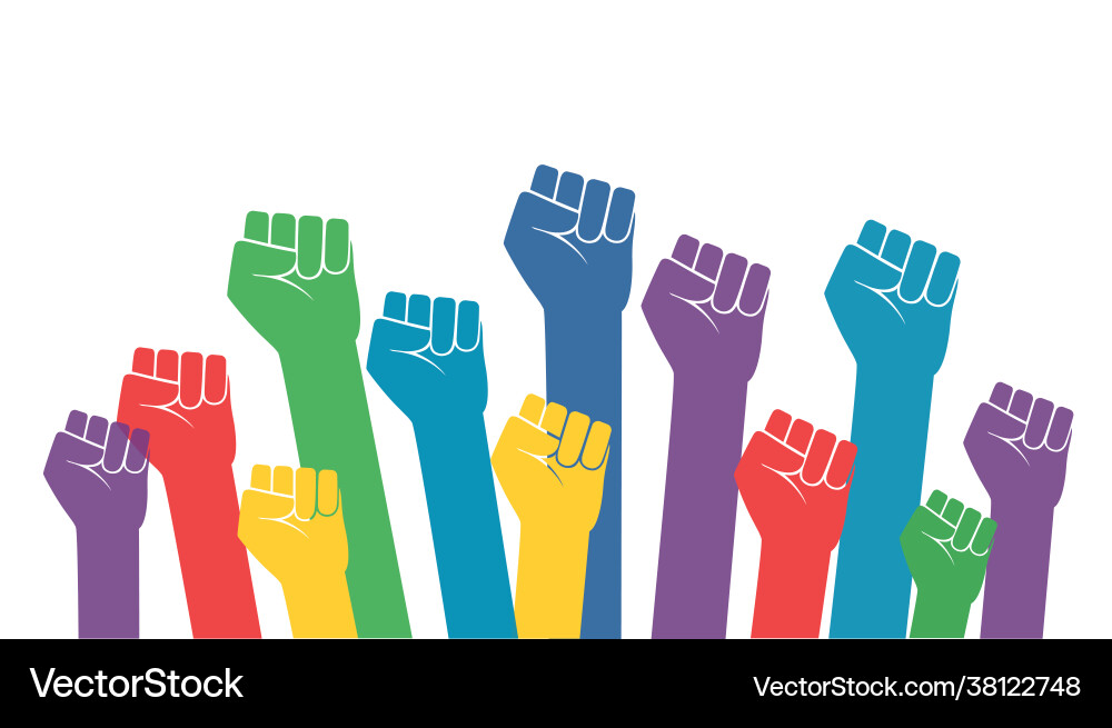 Group fists raised in air Royalty Free Vector Image
