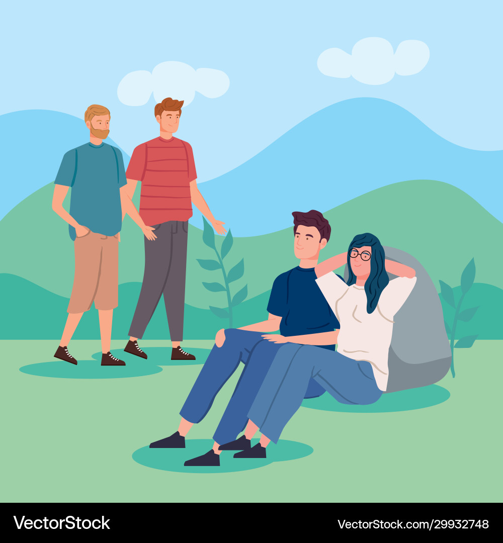 Group people in landscape nature Royalty Free Vector Image