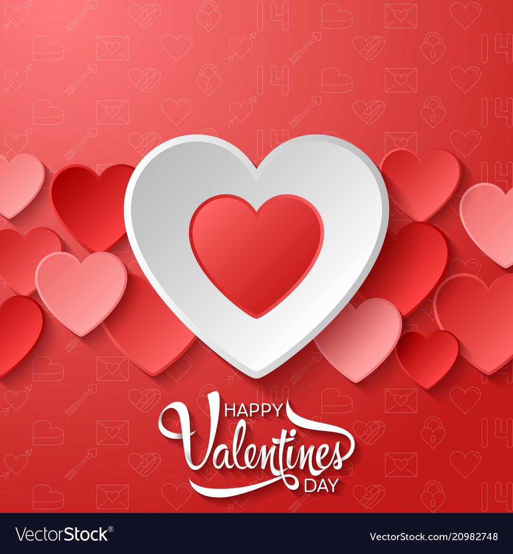 Happy valentines day with white and red hearts Vector Image