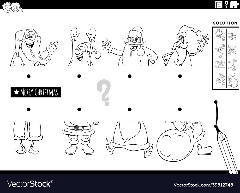 Match halves of christmas characters pictures Vector Image