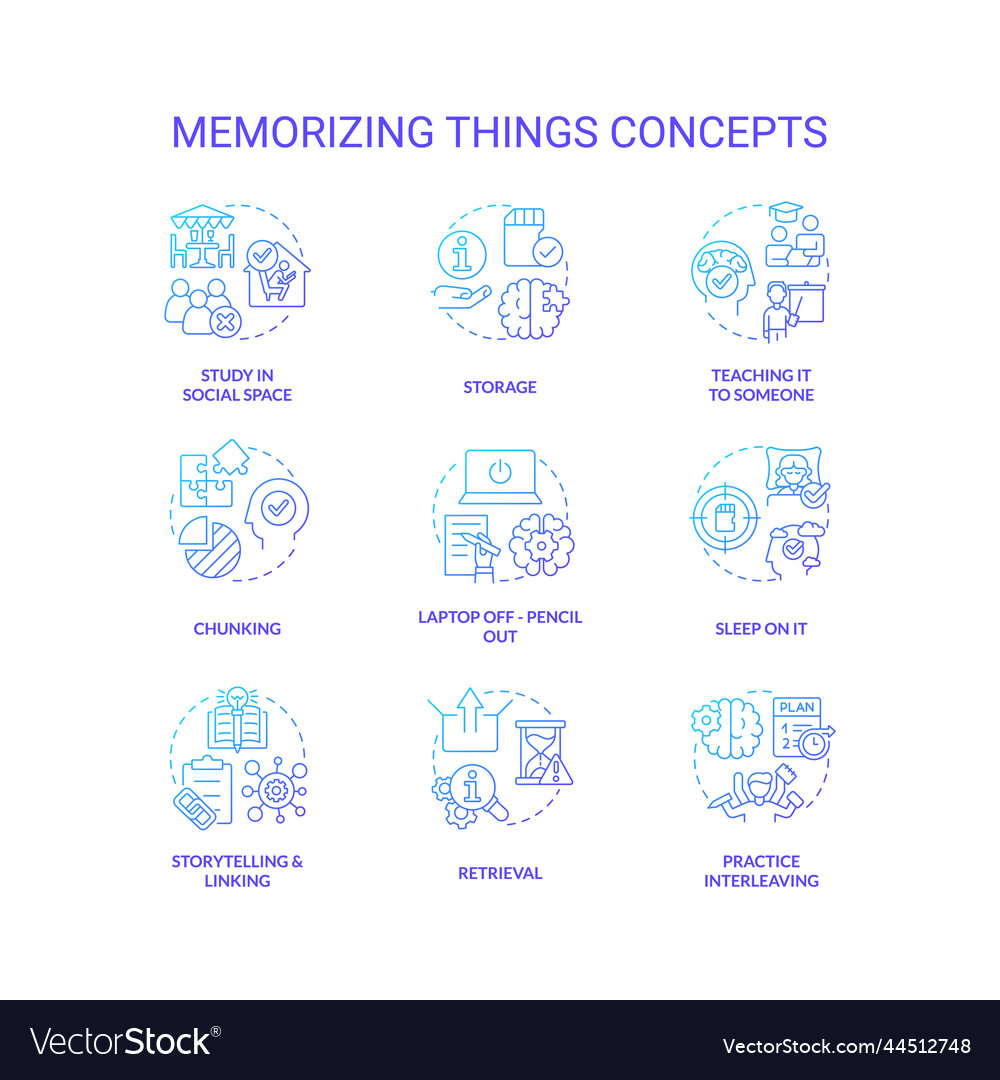 Memorizing things tricks blue gradient concept Vector Image