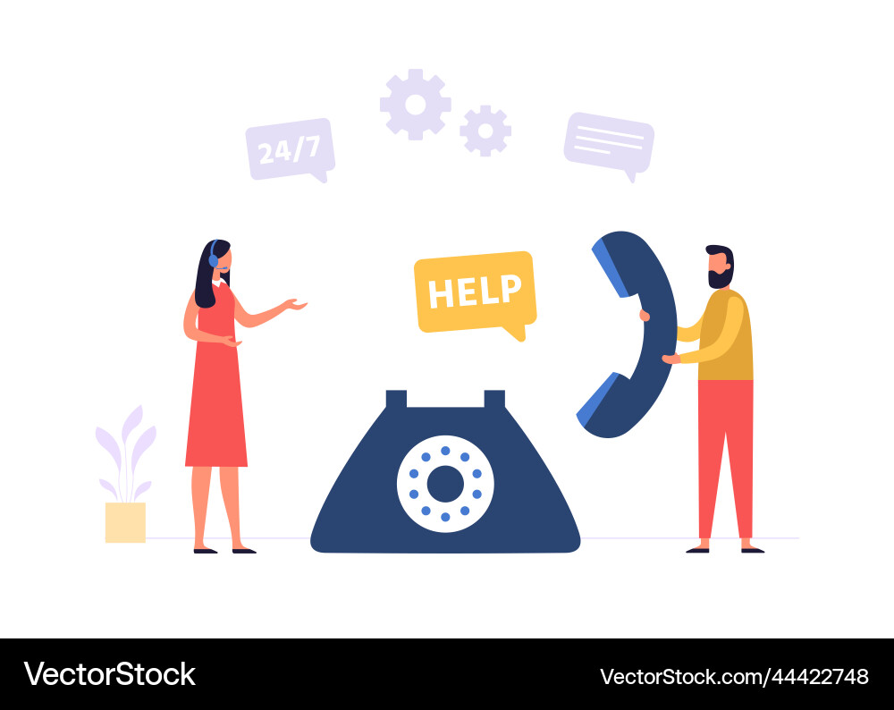 Online assistant man calling to customer support Vector Image