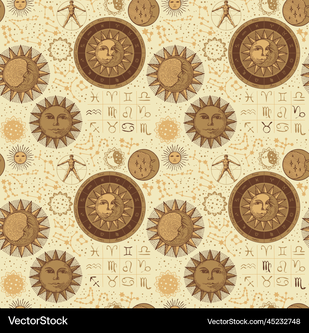 Seamless pattern on the theme of zodiac Royalty Free Vector