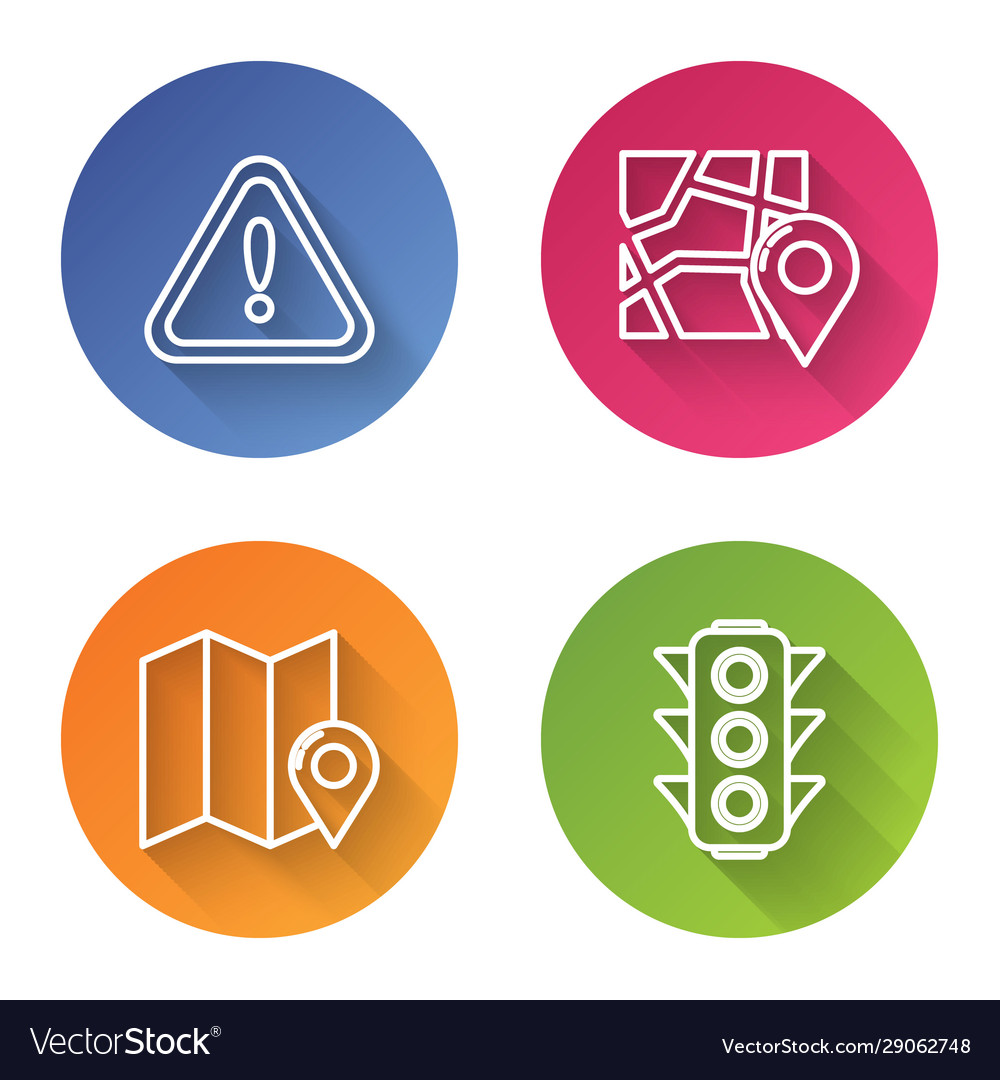 Set line exclamation mark in triangle folded map Vector Image