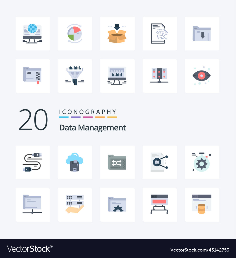 20 Data Management Flat Color Icon Pack Like Vector Image