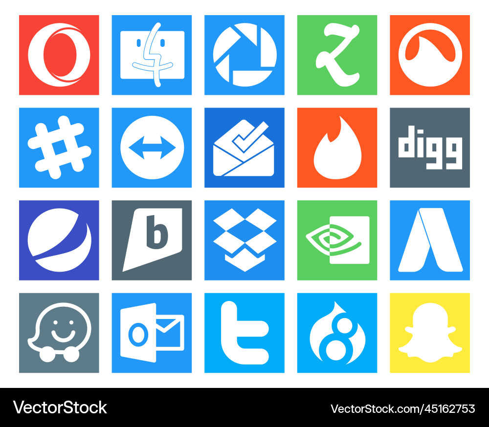 20 social media icon pack including outlook Vector Image