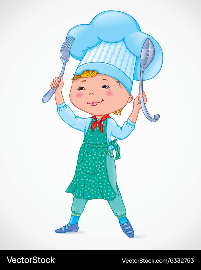 Baby cook with fork and spoon Royalty Free Vector Image