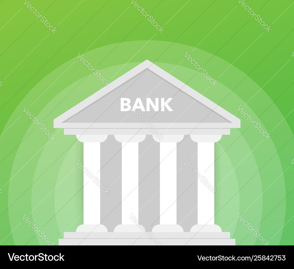 Bank building on green background flat style Vector Image