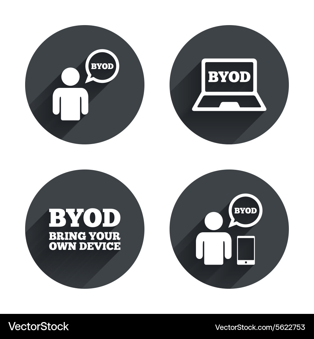 BYOD signs Human with notebook and smartphone Vector Image