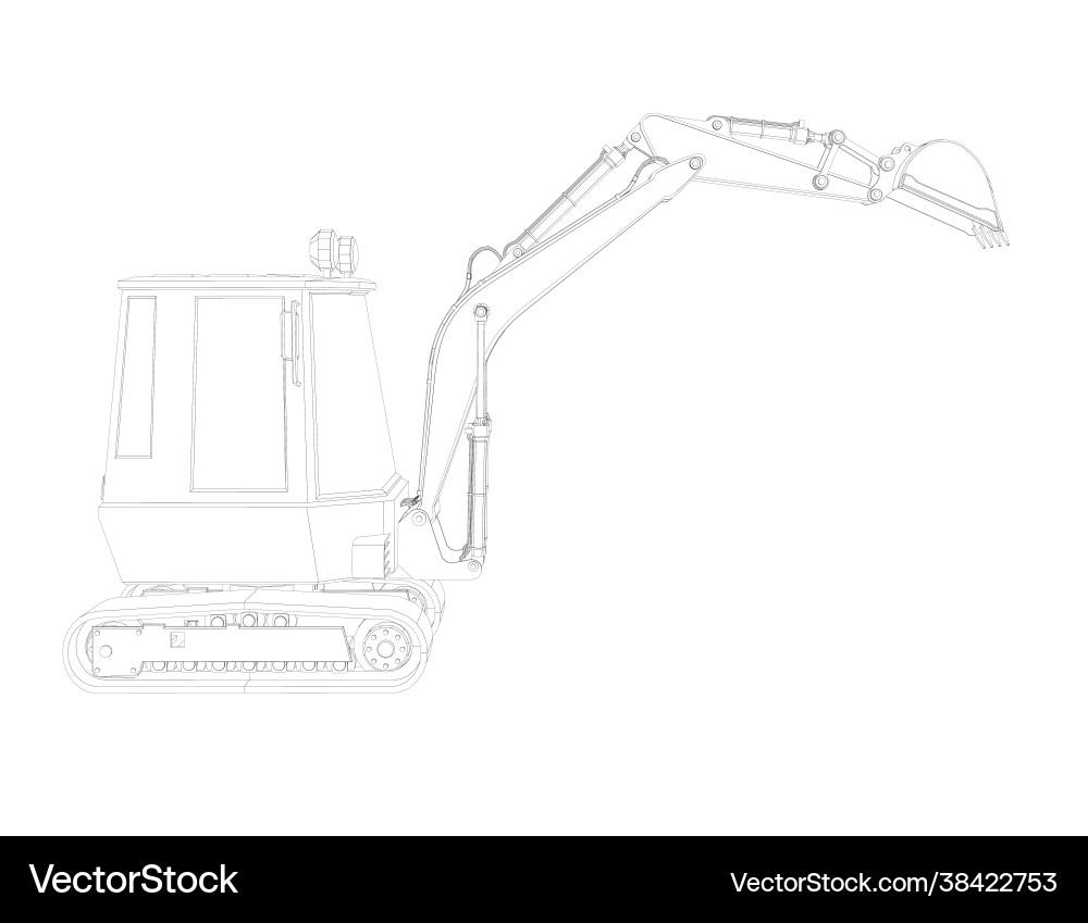 Outline a small excavator isolated on white Vector Image
