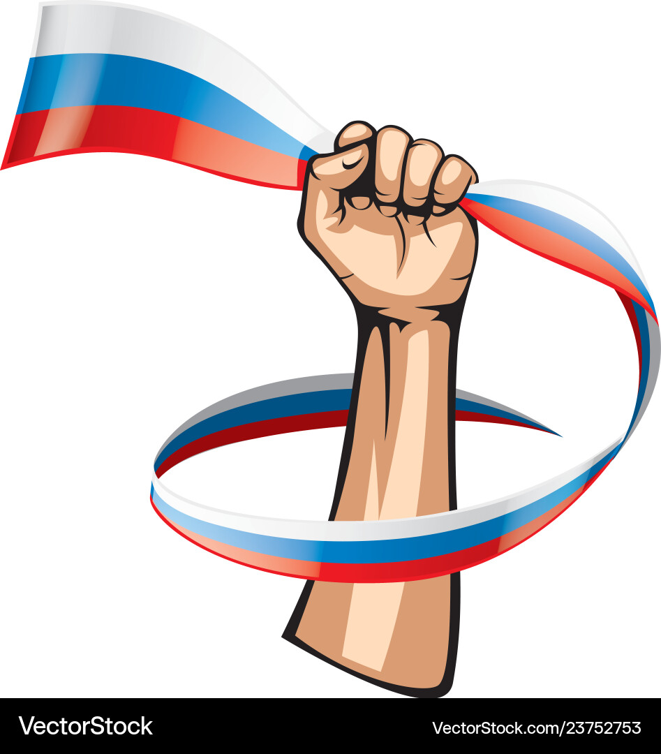 Russia flag and hand on white background Vector Image