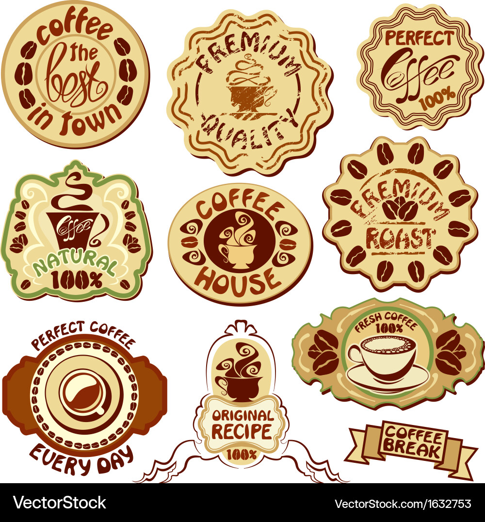 Set coffee labels - hand drawn icons cup Vector Image