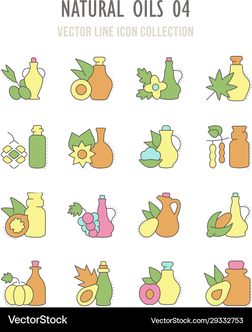 Set retro icons natural oils Royalty Free Vector Image