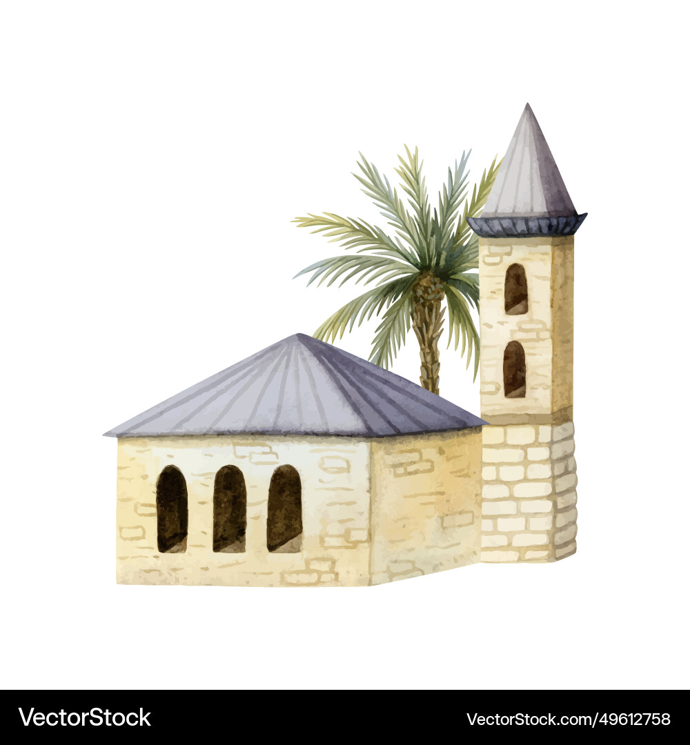 Old arabic houses with palm tree Royalty Free Vector Image