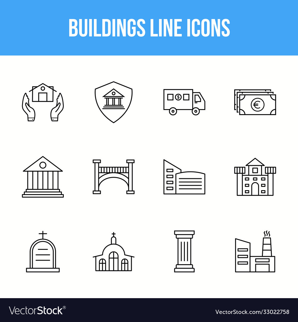 Unique buildings line icon set Royalty Free Vector Image