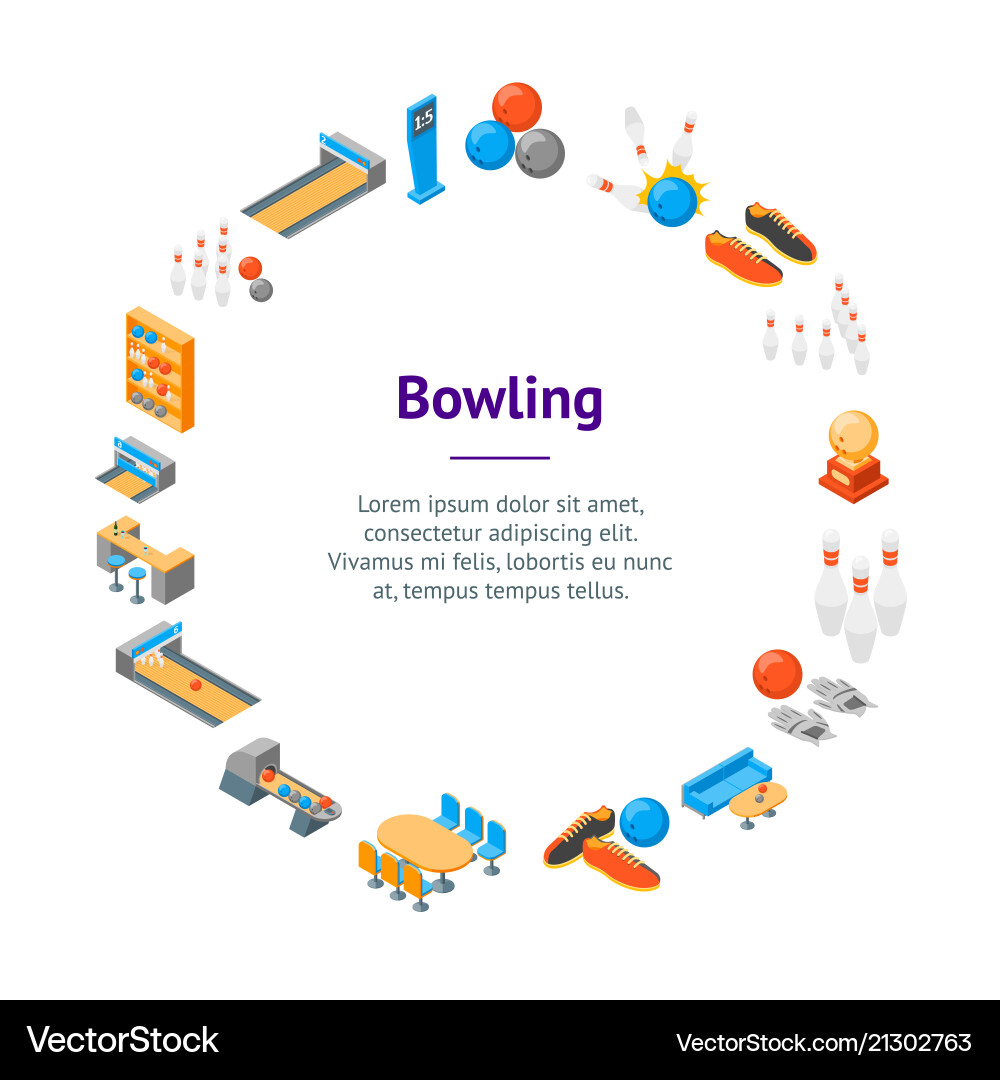 Bowling game banner card circle isometric view Vector Image