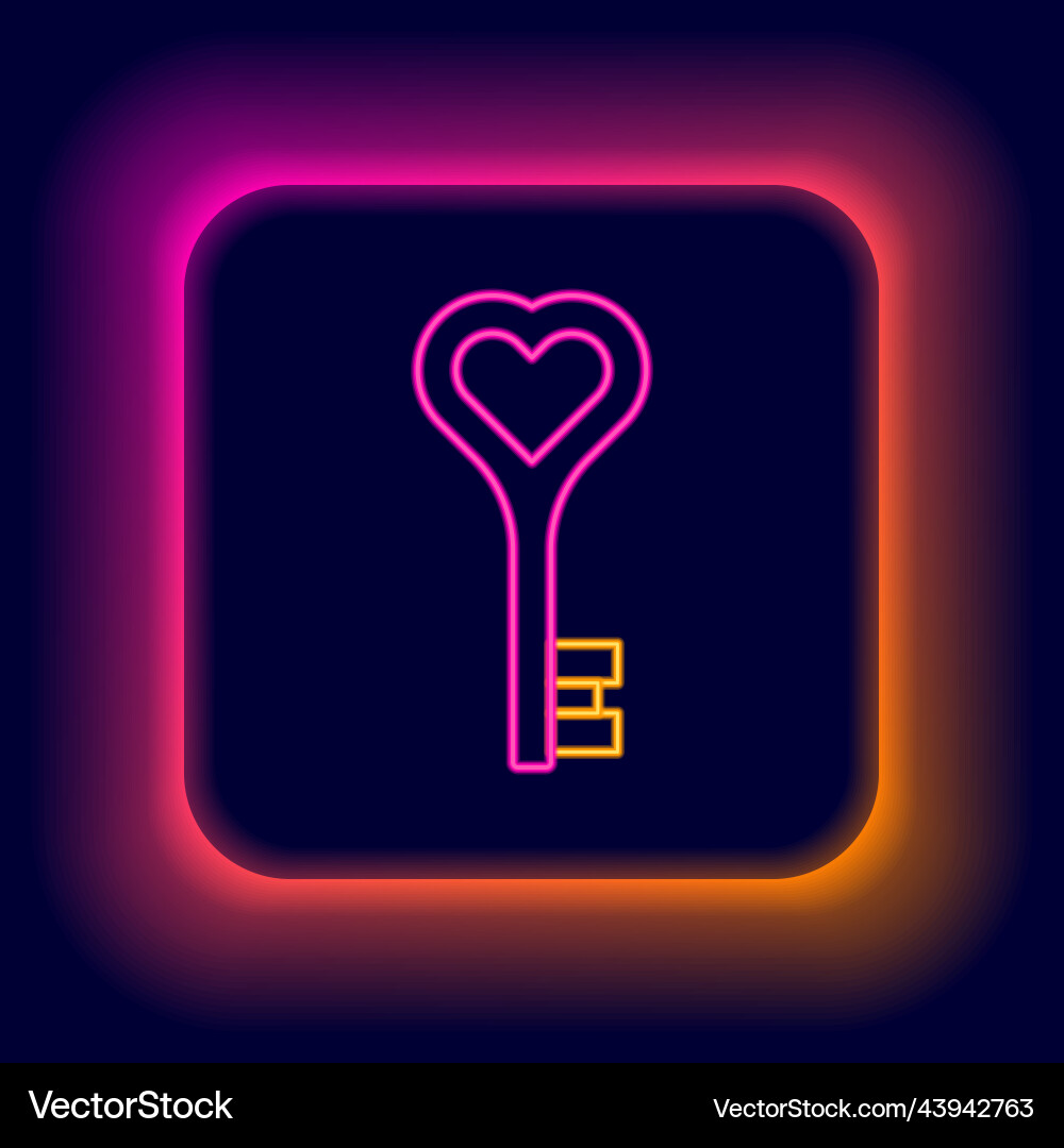 Glowing neon line key in heart shape icon Vector Image