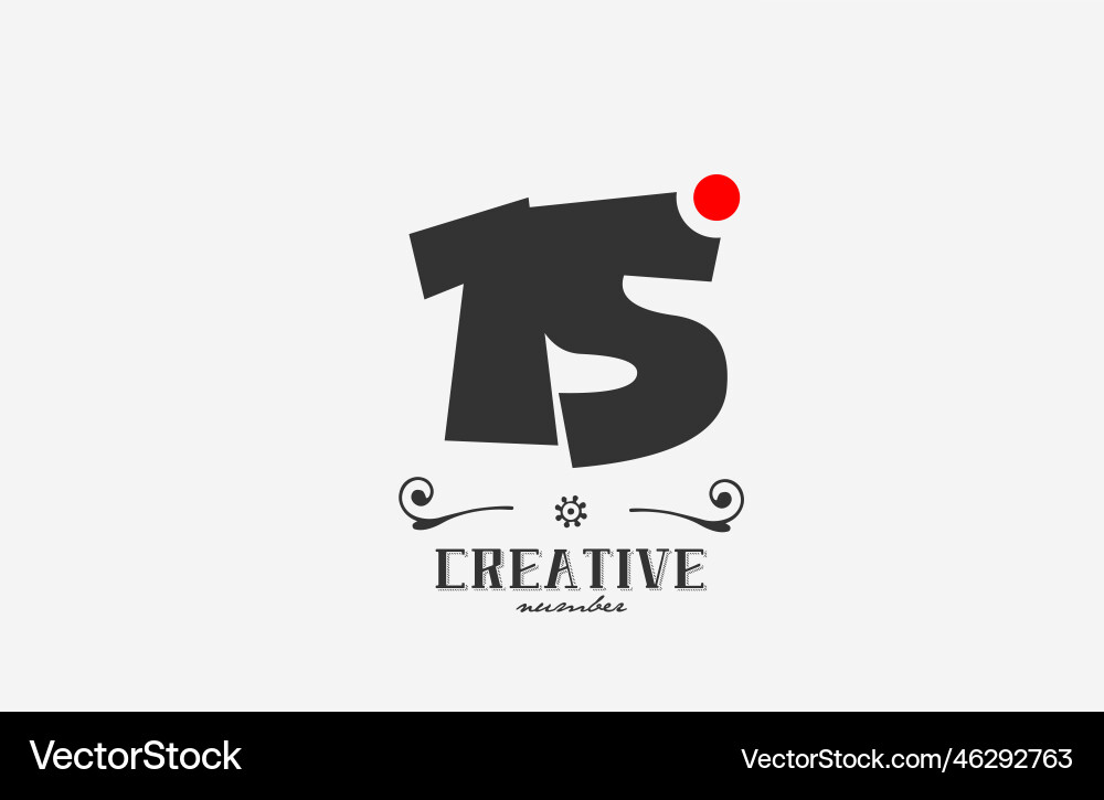 Grey 15 number logo icon design with red dot Vector Image