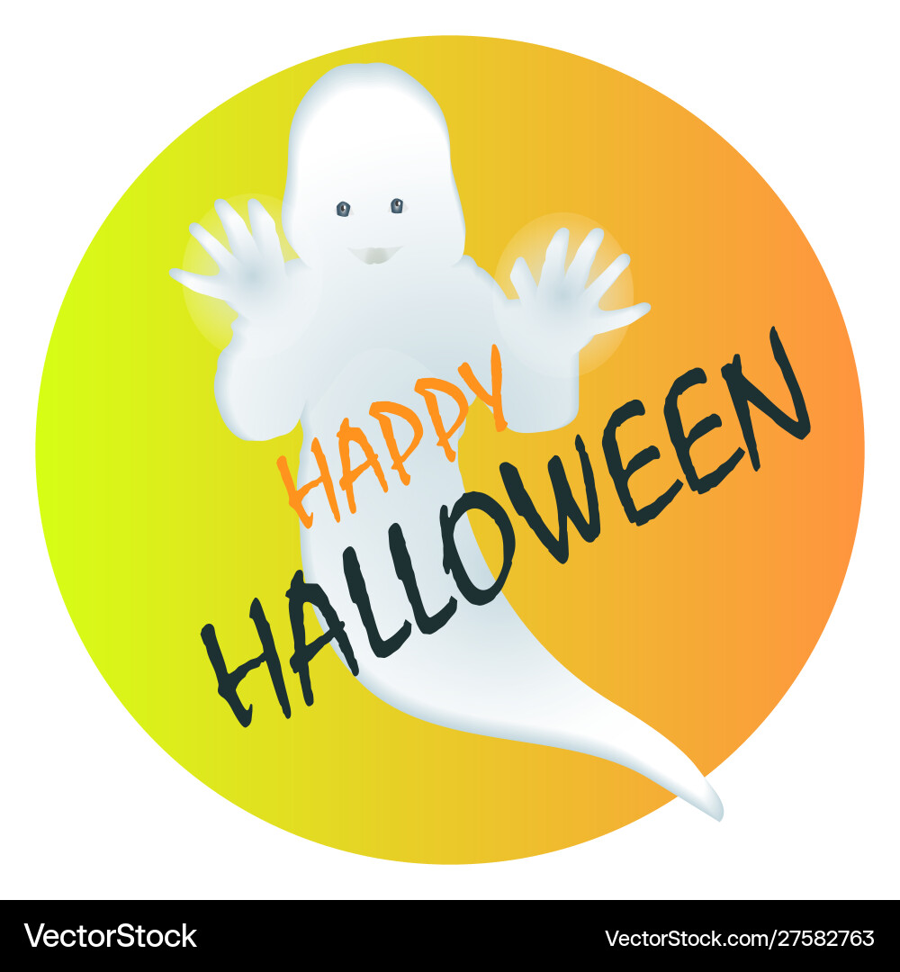Happy halloween sticker with a friendly white Vector Image