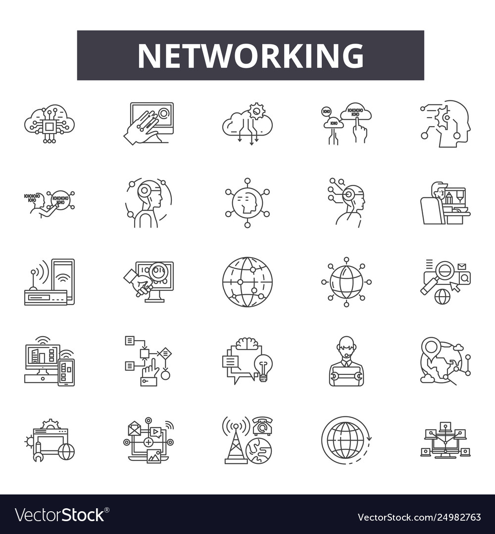 Networking line icons signs set outline Royalty Free Vector