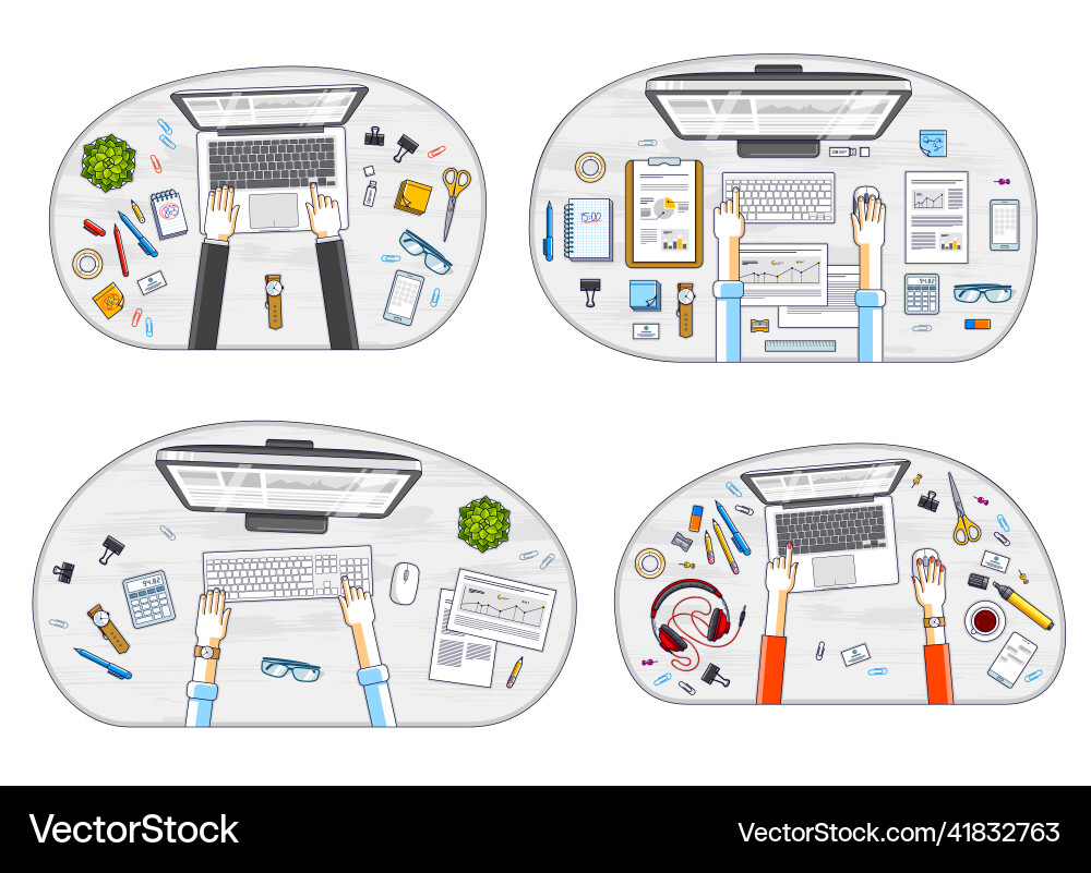 Office employees or entrepreneurs work desks Vector Image
