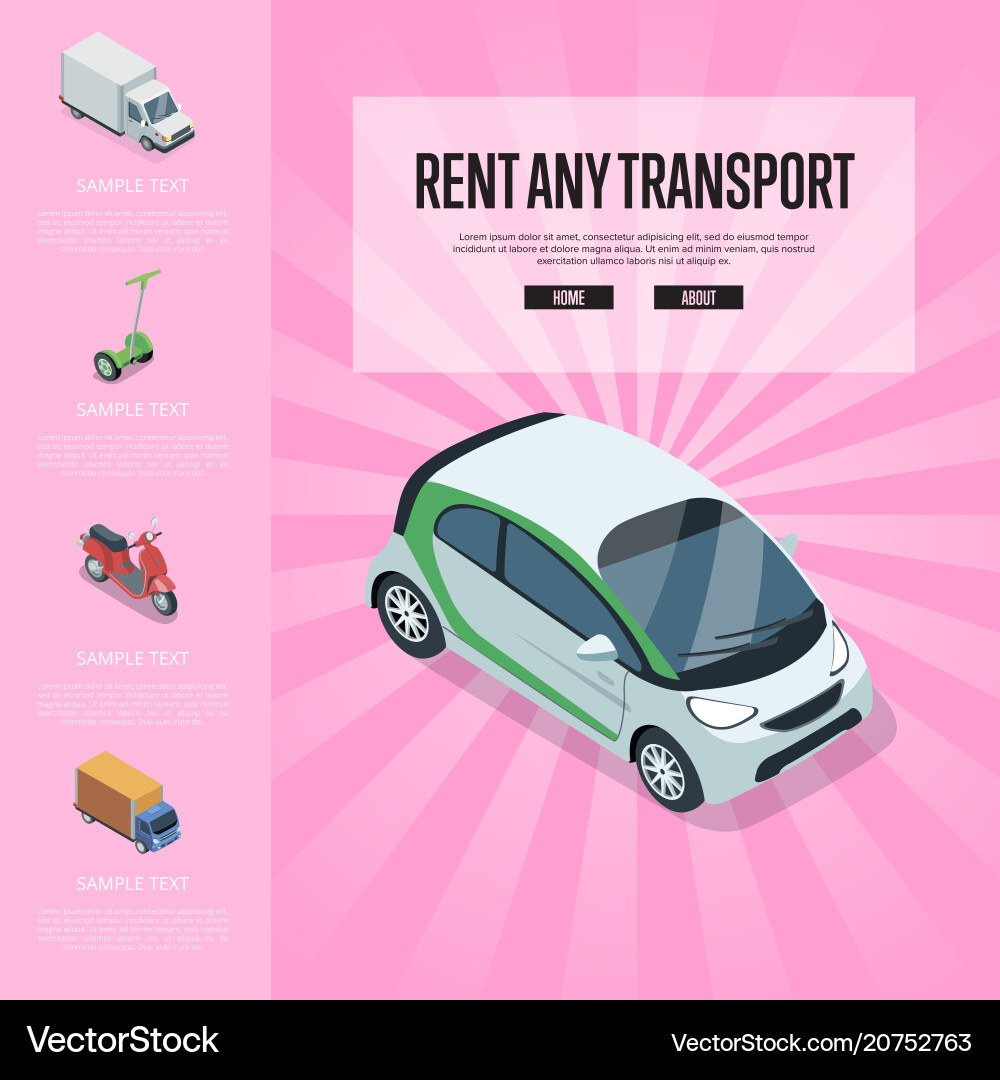 Rent any transport isometric banner Royalty Free Vector