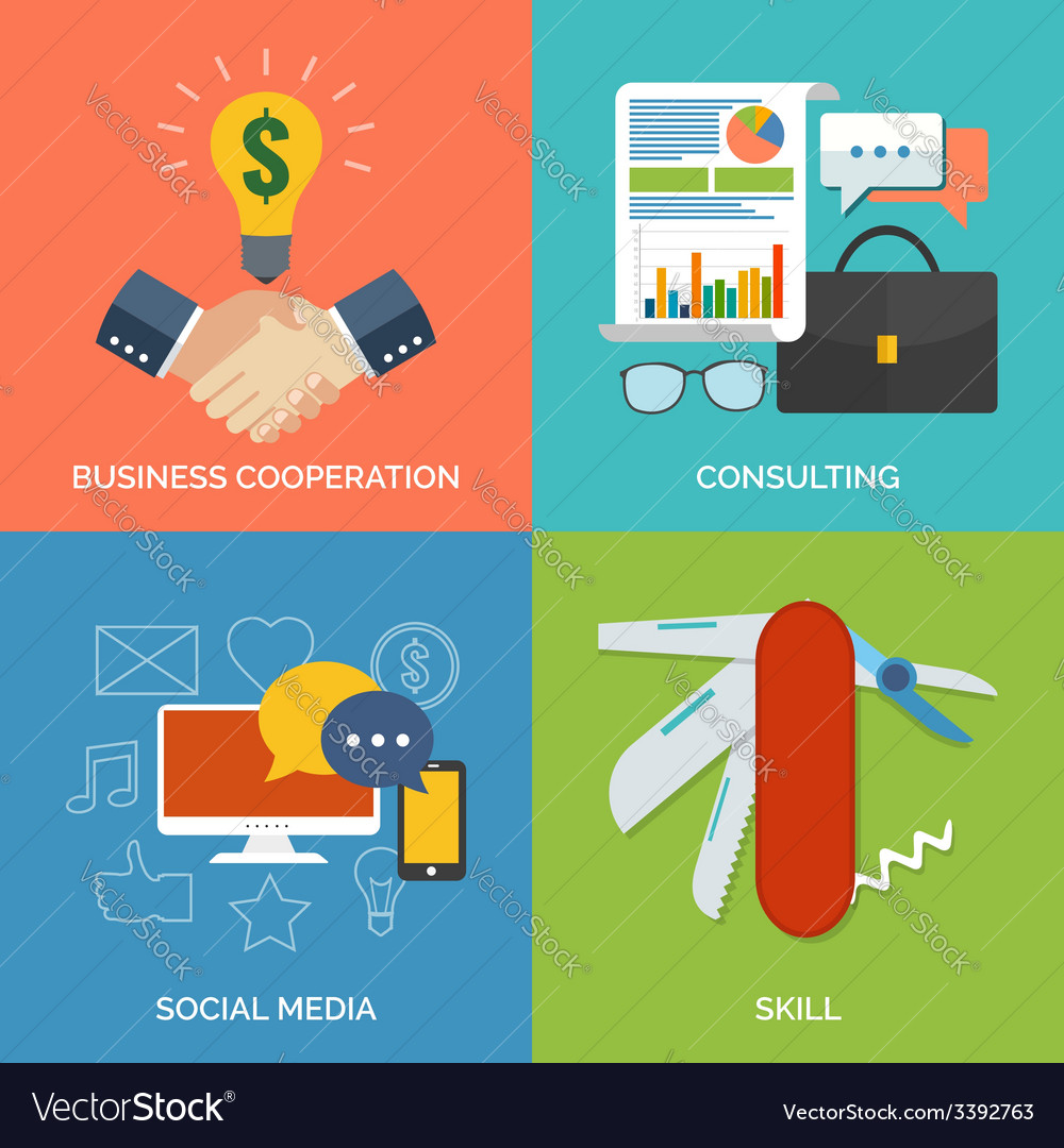 Set of flat design concept icons for business Vector Image