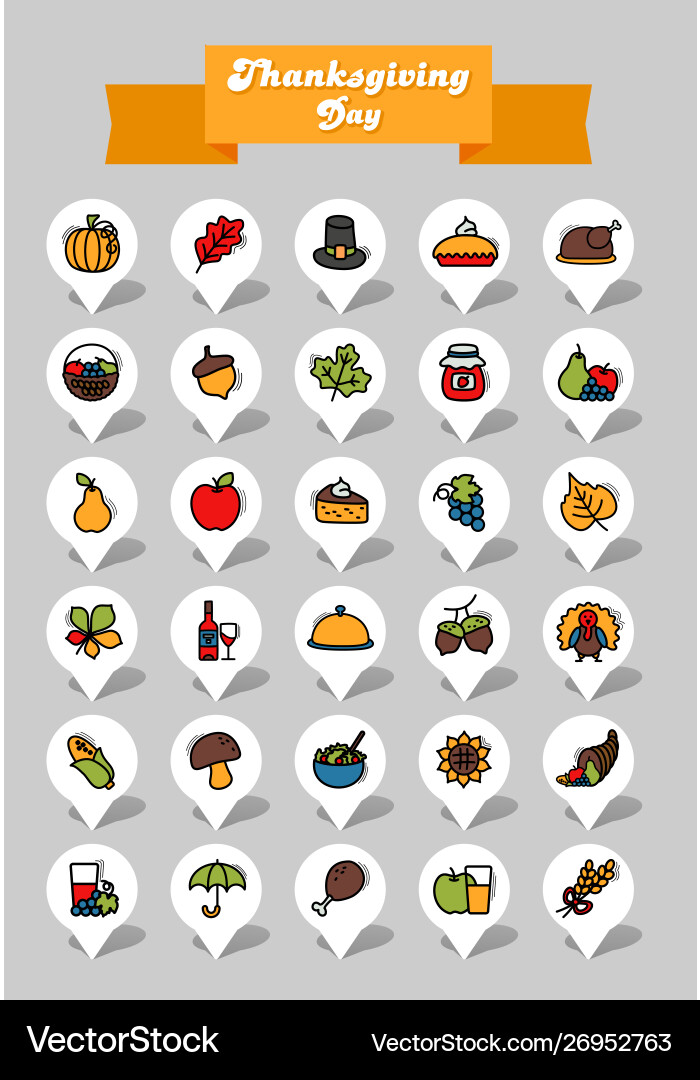 Thanksgiving day pin map icon set harvest Vector Image