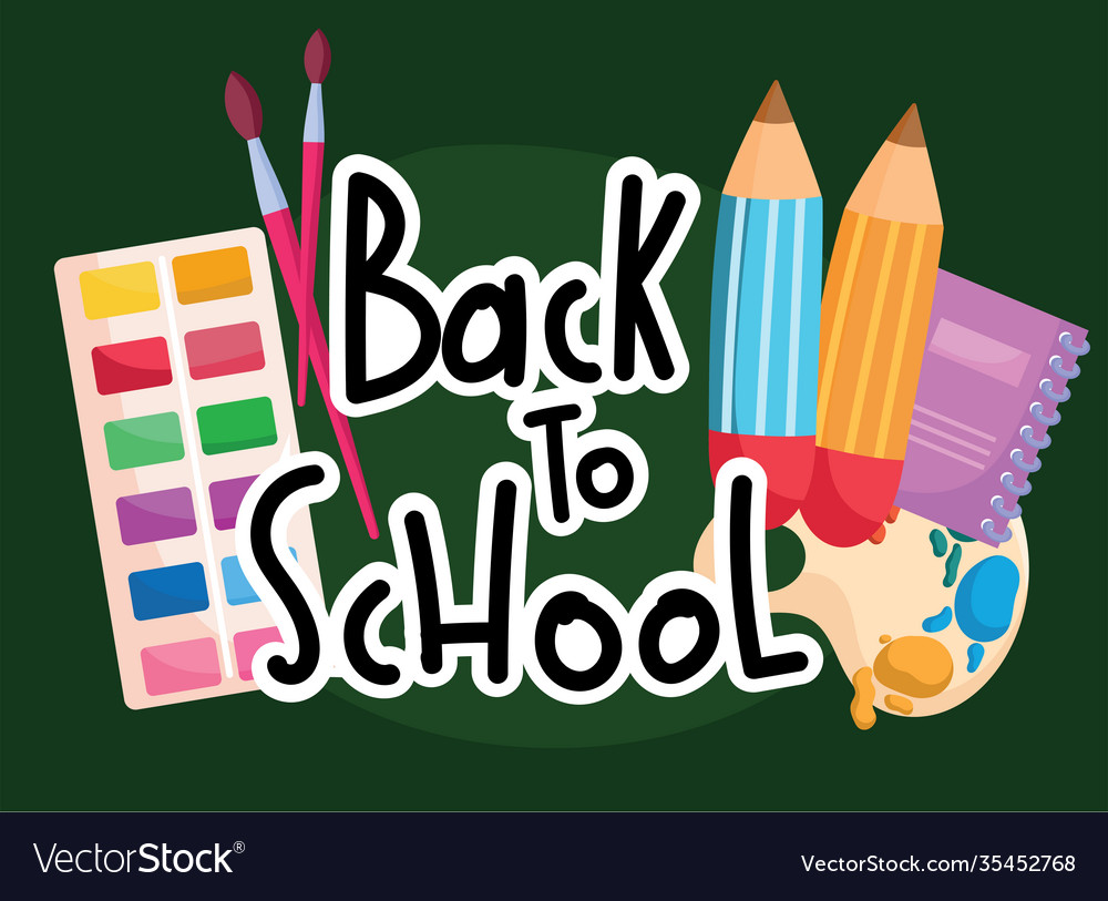 Back to school paint palette and pencils Vector Image