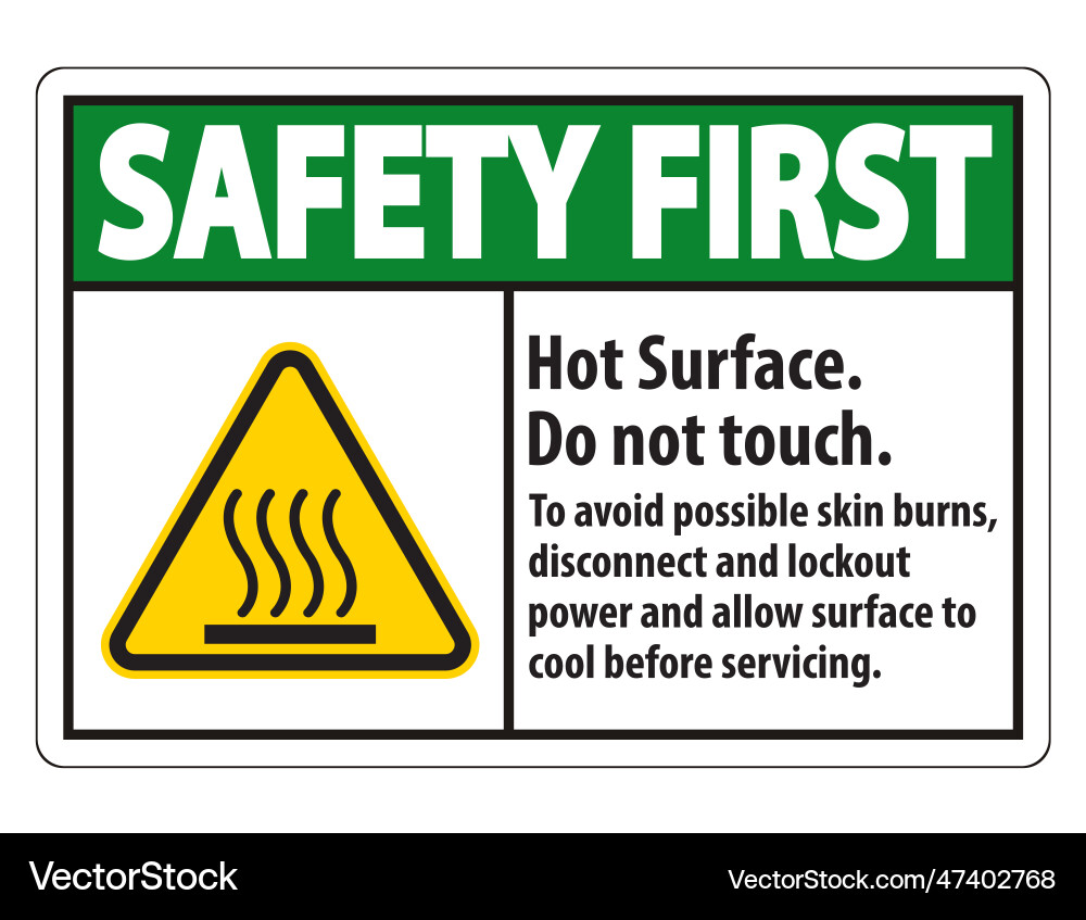 Hot surface do not touch to avoid possible skin Vector Image