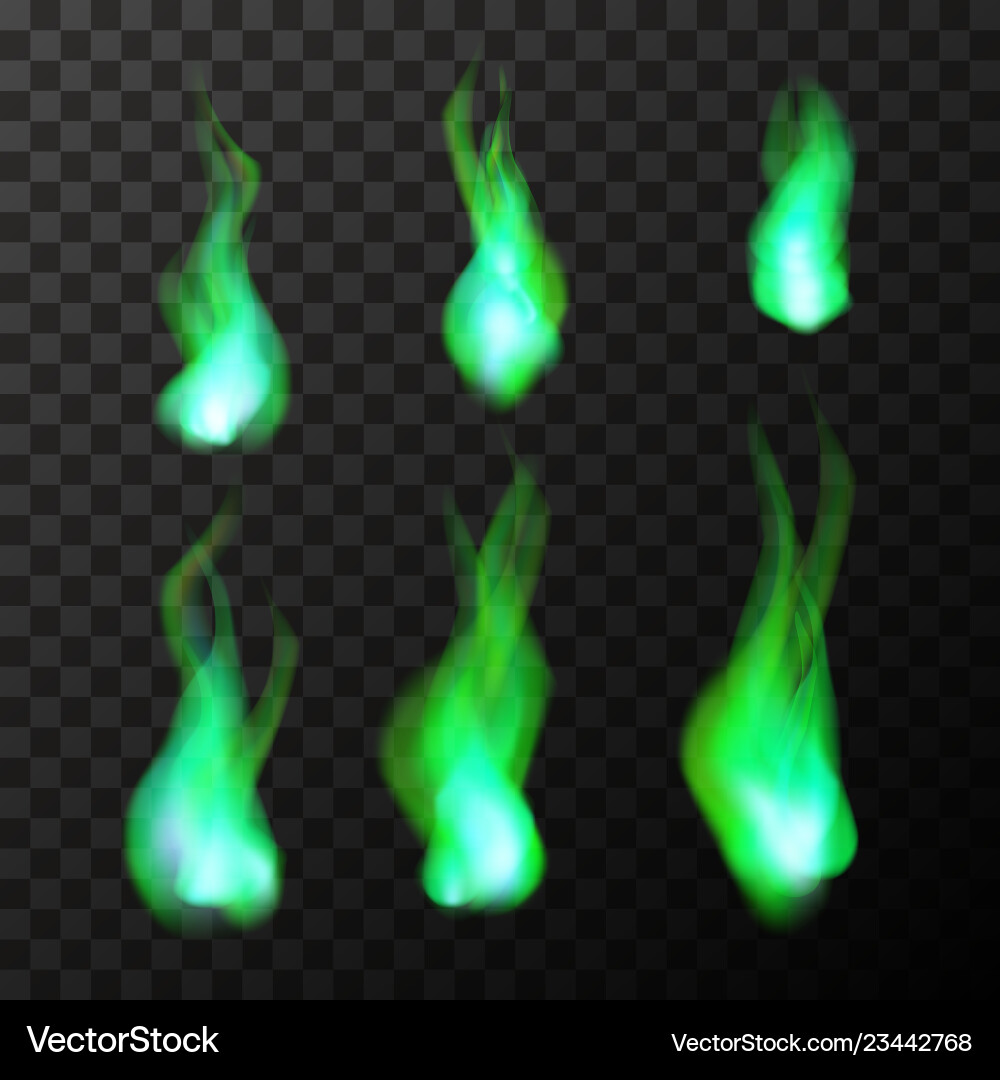 Set of bright green magic fire flames Royalty Free Vector
