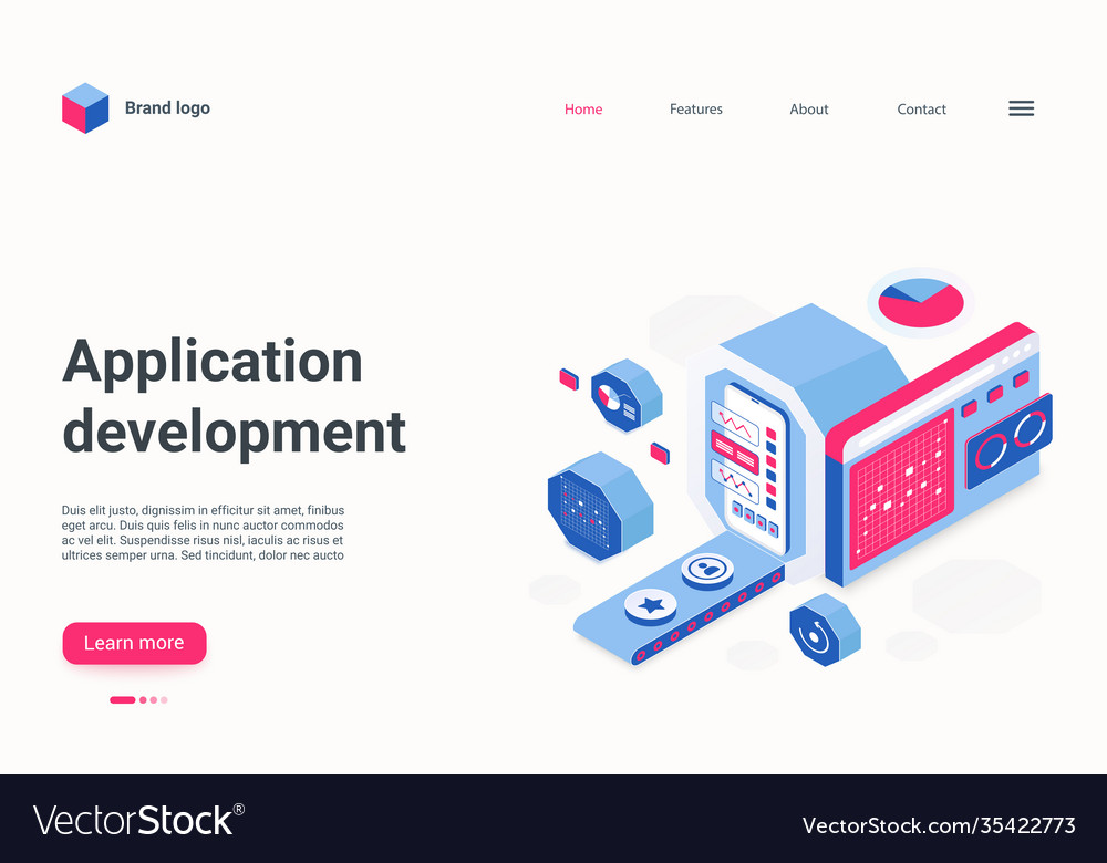 App development isometric landing page Royalty Free Vector App development isometric landing page Royalty Free Vector