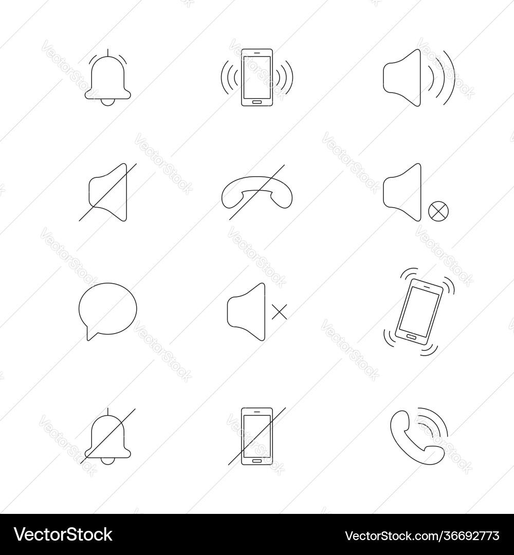 Audio mobile phone line icons quiet mode Vector Image